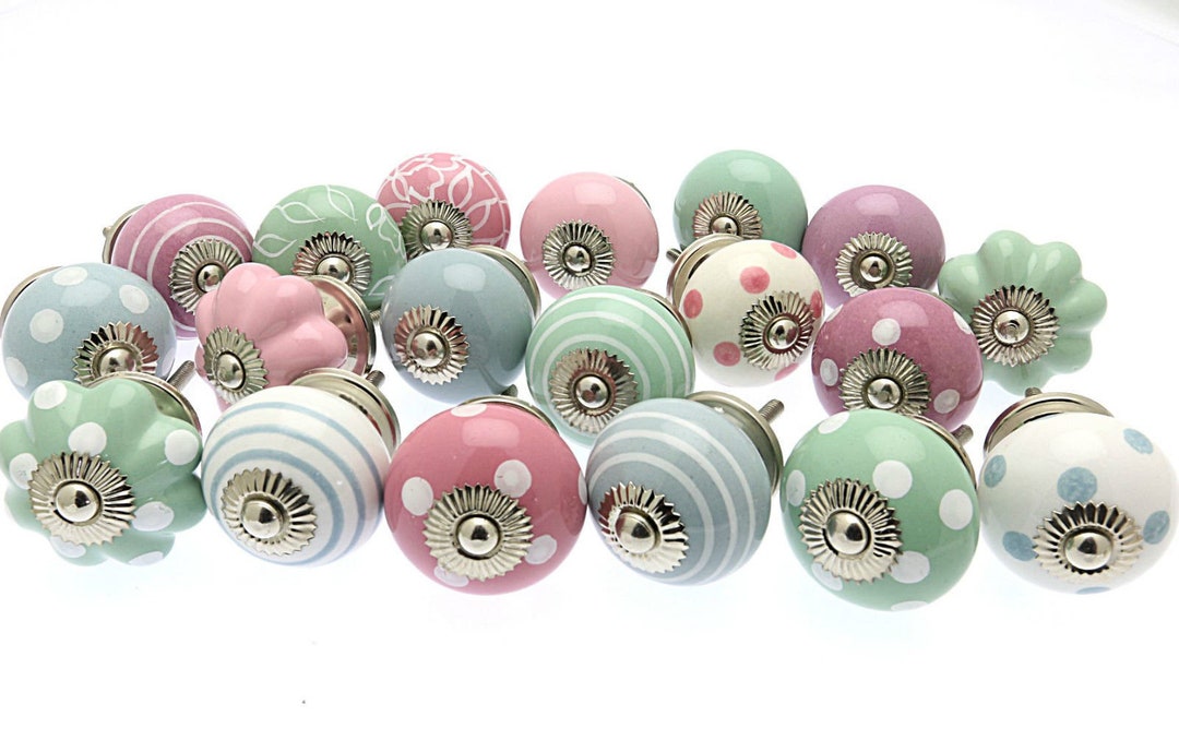 Cupboard Knobs Hand Painted Ceramic Kitchen Drawer Pull Door Vintage ...