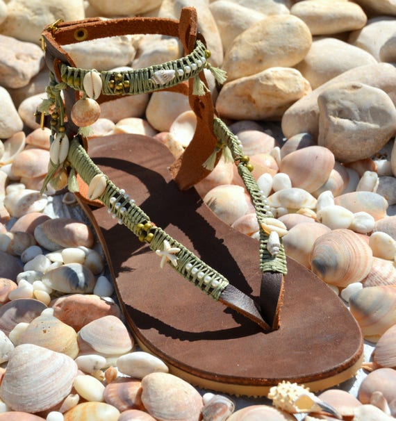 Handmade Sandals Womens Leather Sandals Shells Sandals | Etsy
