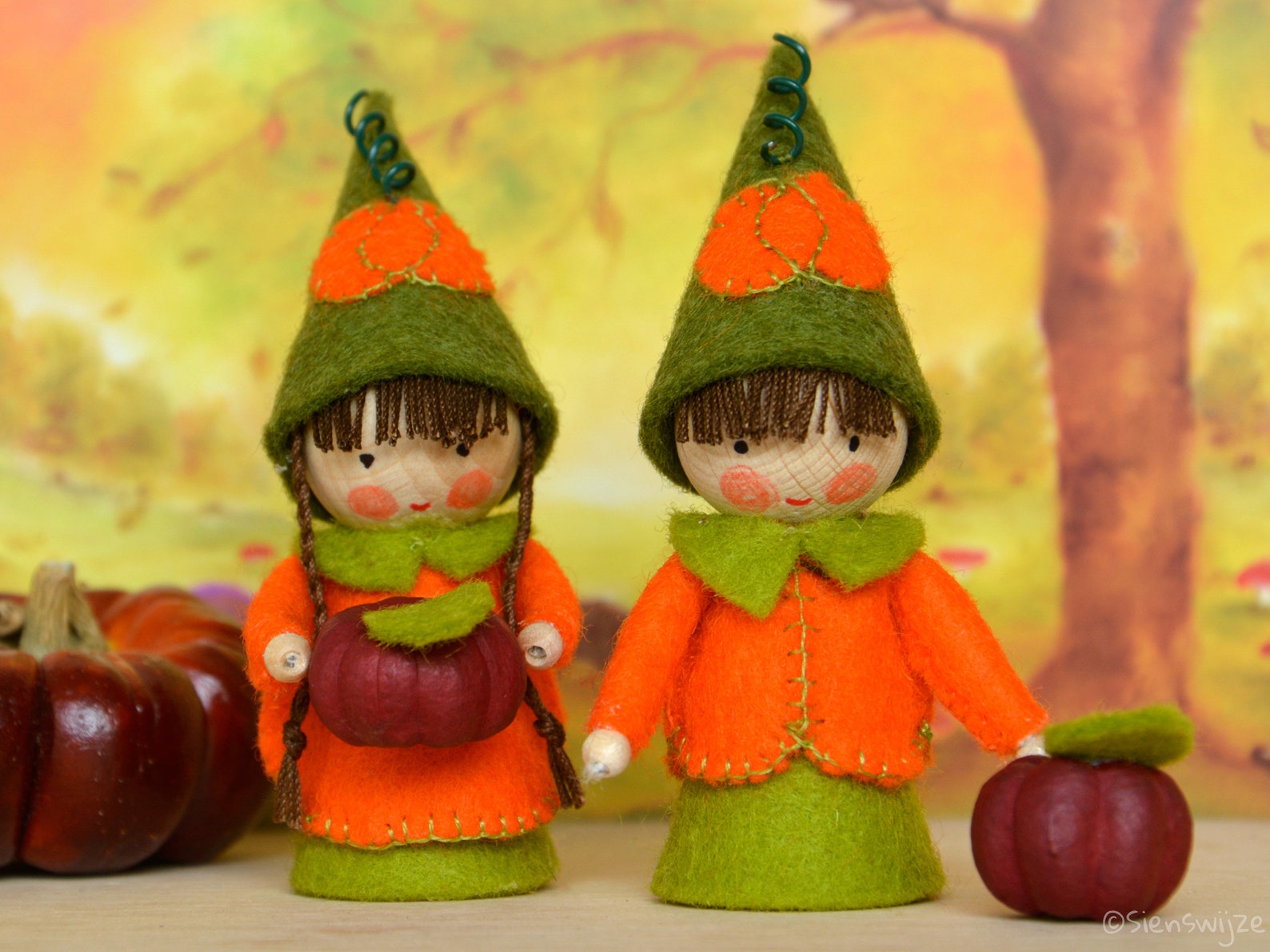 Two Little Gnomes With a Pumpkin Handmade Out of Wool Felt and Wool ...