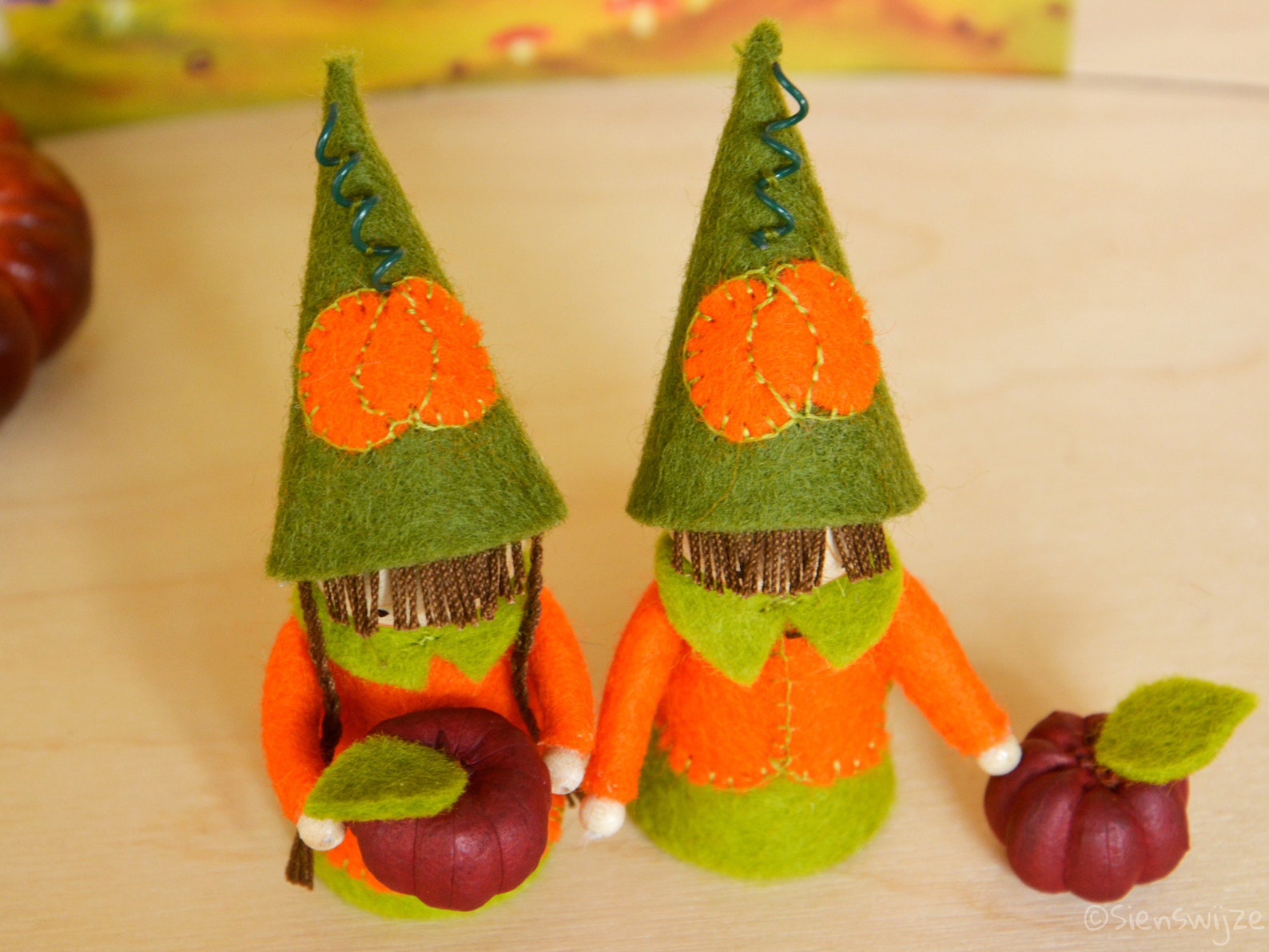 Two Little Gnomes With a Pumpkin Handmade Out of Wool Felt and Wool ...