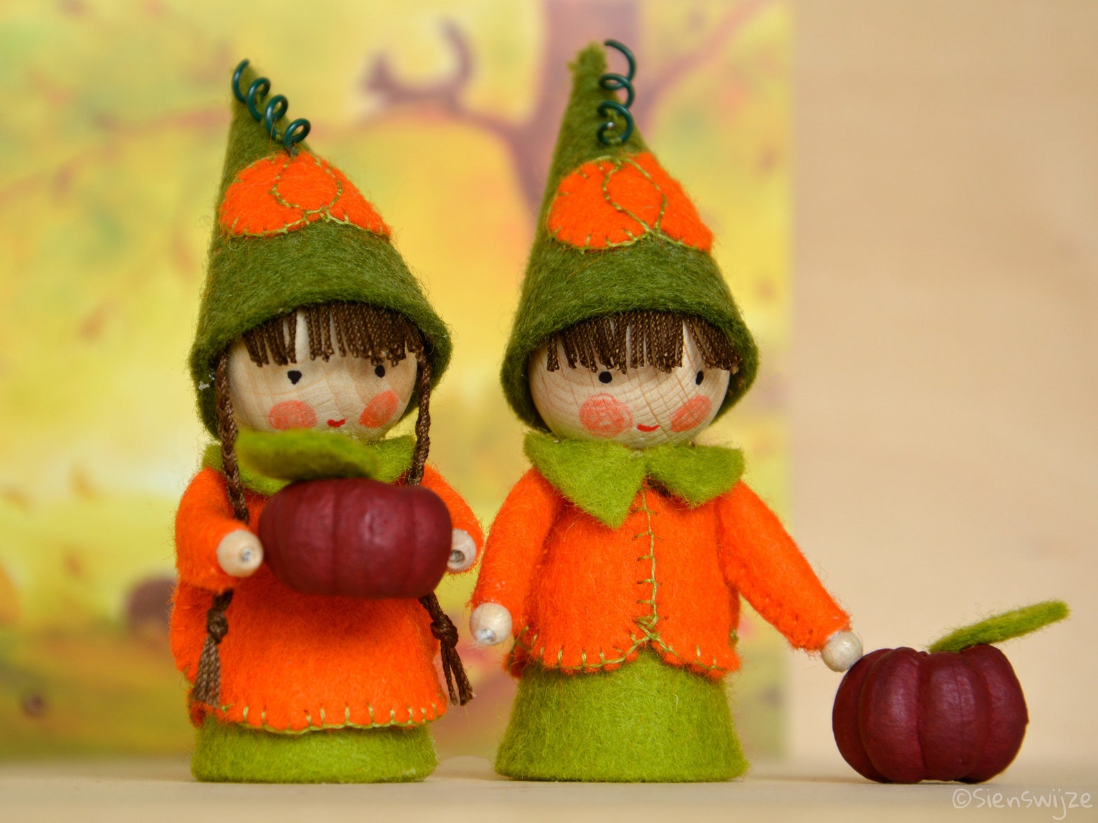 Two Little Gnomes With a Pumpkin Handmade Out of Wool Felt and Wool ...