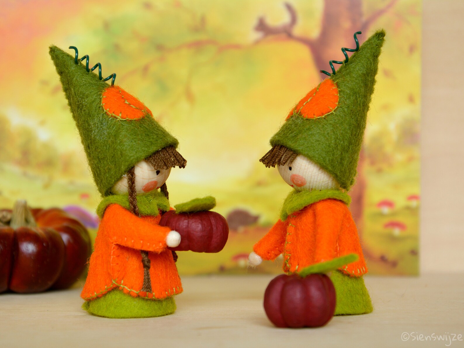 Two Little Gnomes With a Pumpkin Handmade Out of Wool Felt and Wool ...