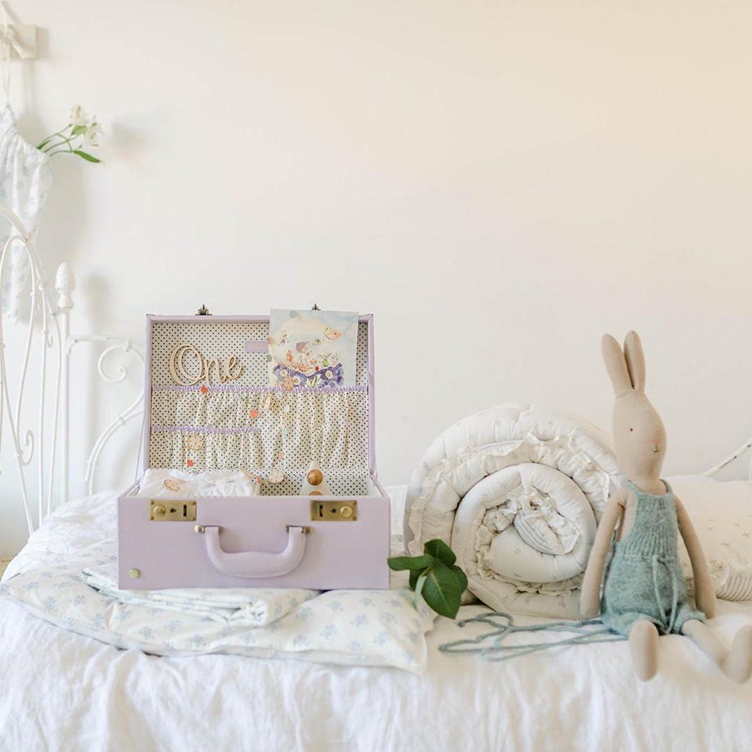 Leather Memory Box | Personalised Keepsake Suitcase | Lavender | Baby ...