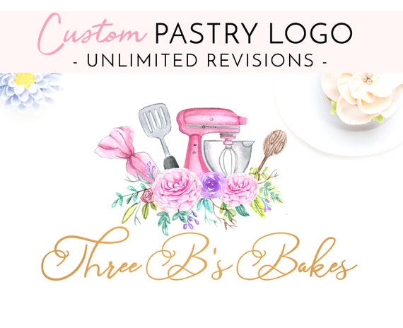 CUSTOM Pastry Logo Watercolor logo Custom Logo Branding and | Etsy