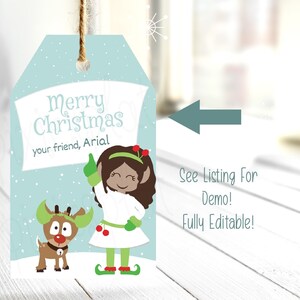 EDITABLE Girl Elf Personalized Christmas Tags Holiday Gift Tag School ...