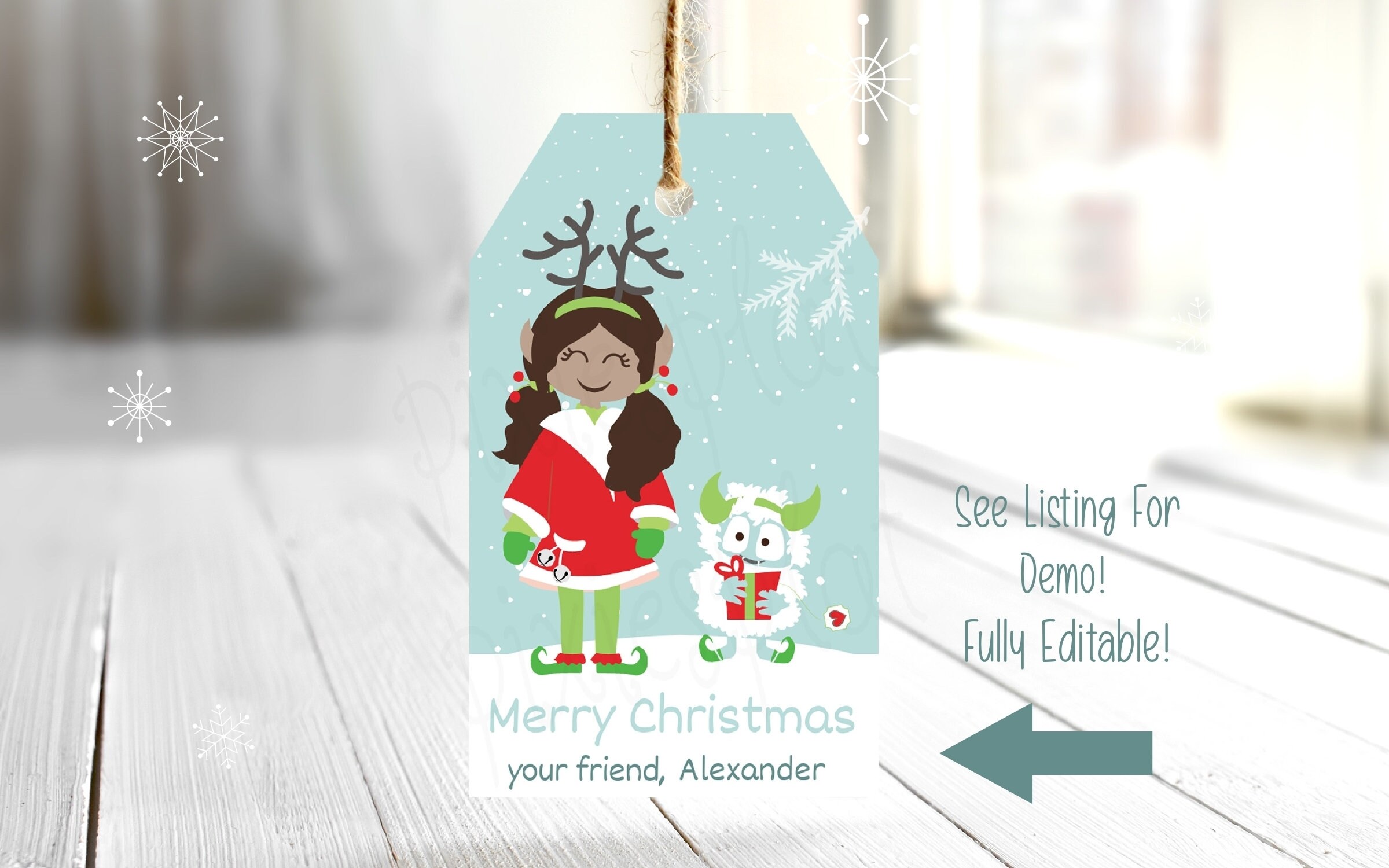 EDITABLE Girl Elf Personalized Christmas Tags Holiday Gift Tag School ...
