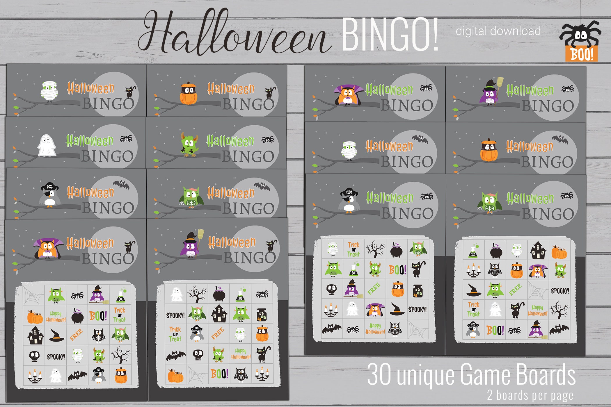 Halloween BINGO 30 Different Owl Inspired Boards Each W/unique - Etsy