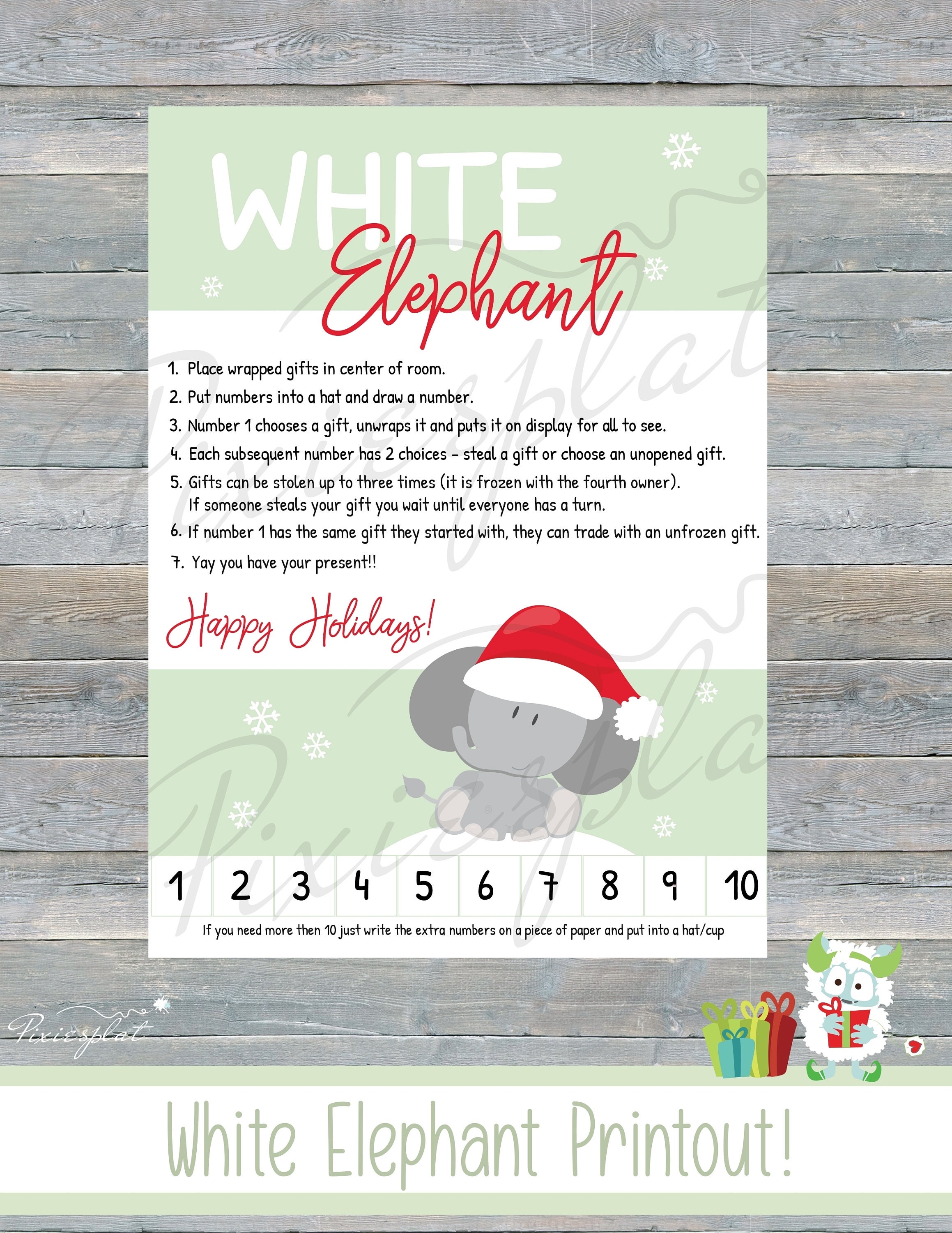 Rules For White Elephant Printable