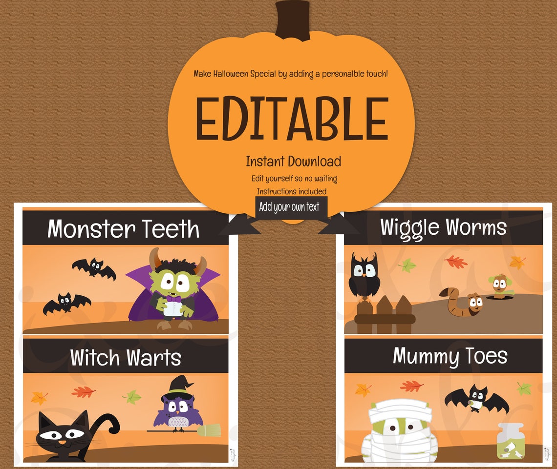 8 Editable Halloween Printable Party Labels Gift Tags trick or Treat ...