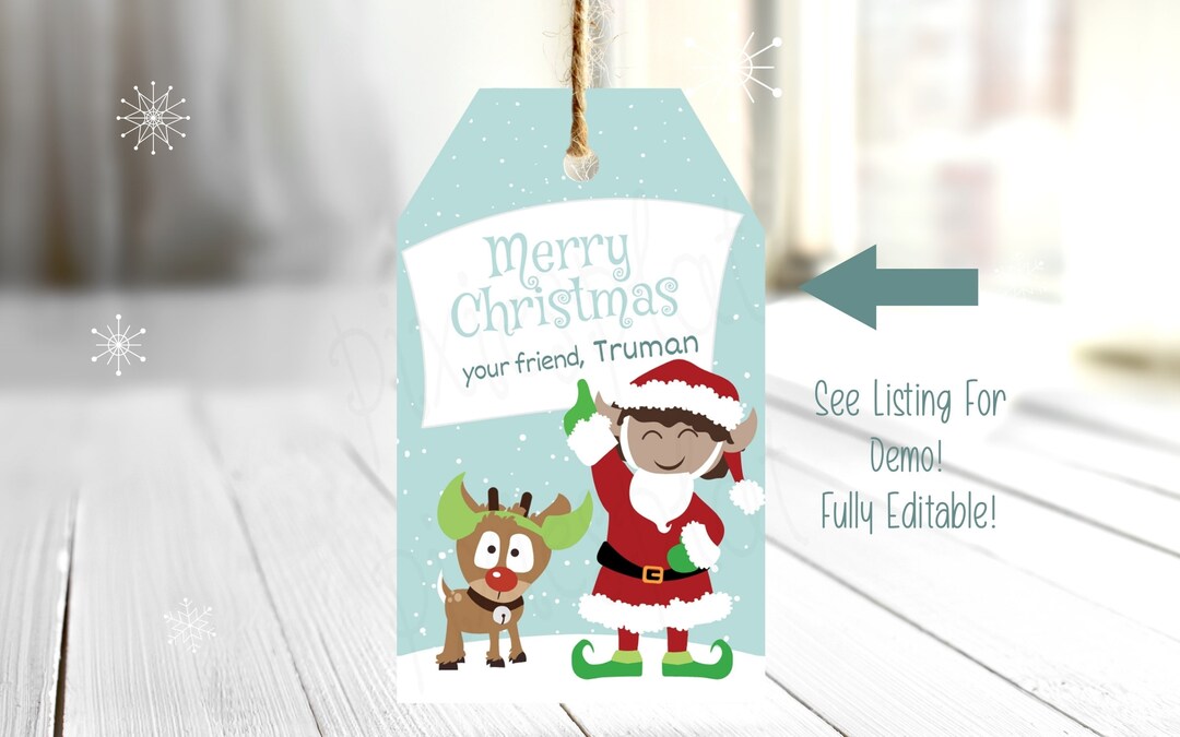 EDITABLE Boy Elf Personalized Christmas Tags Holiday Gift Tag School ...