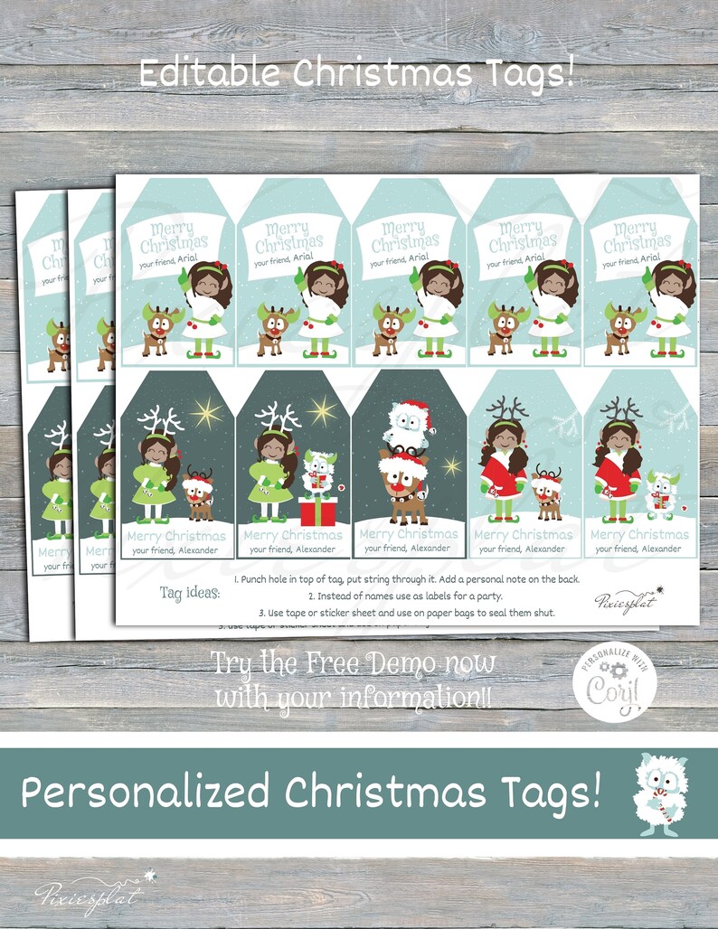 EDITABLE Girl Elf Personalized Christmas Tags Holiday Gift Tag School ...