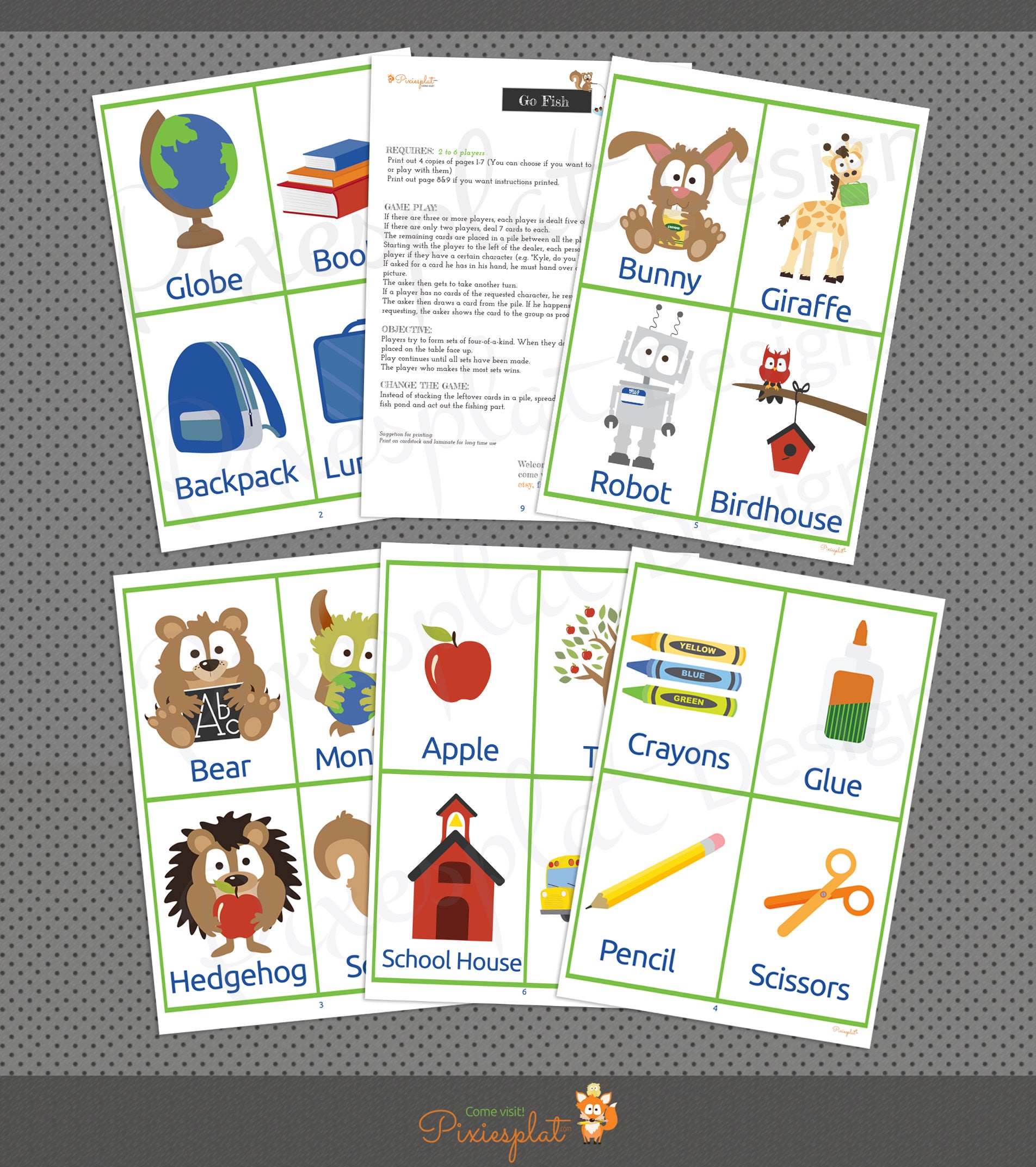 Back to School Memory Matching Old Maid Go Fish Printable - Etsy