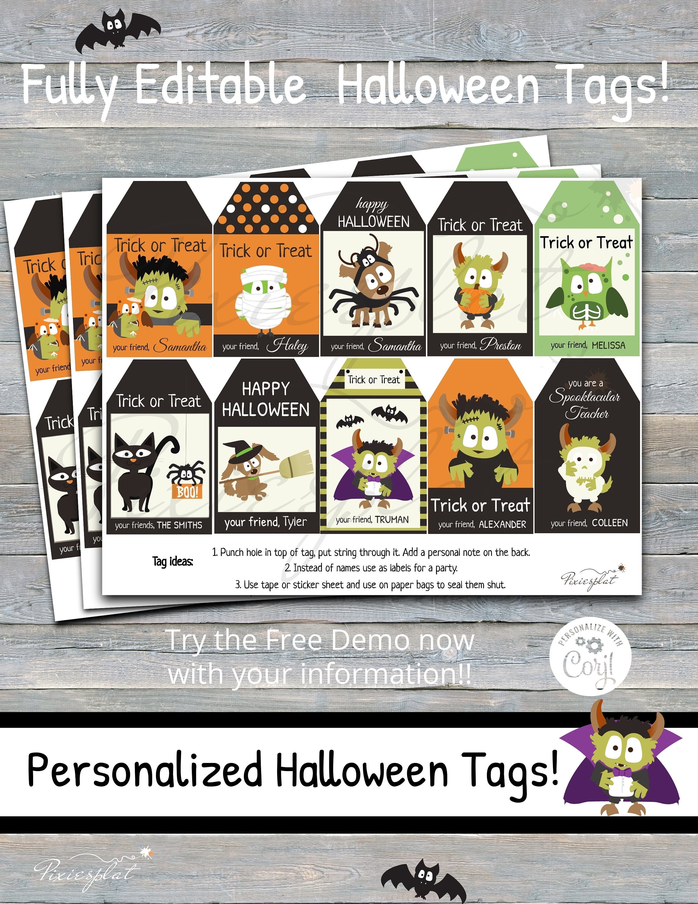 10 Halloween Tags Personalized Printable Tags Party Goodie - Etsy