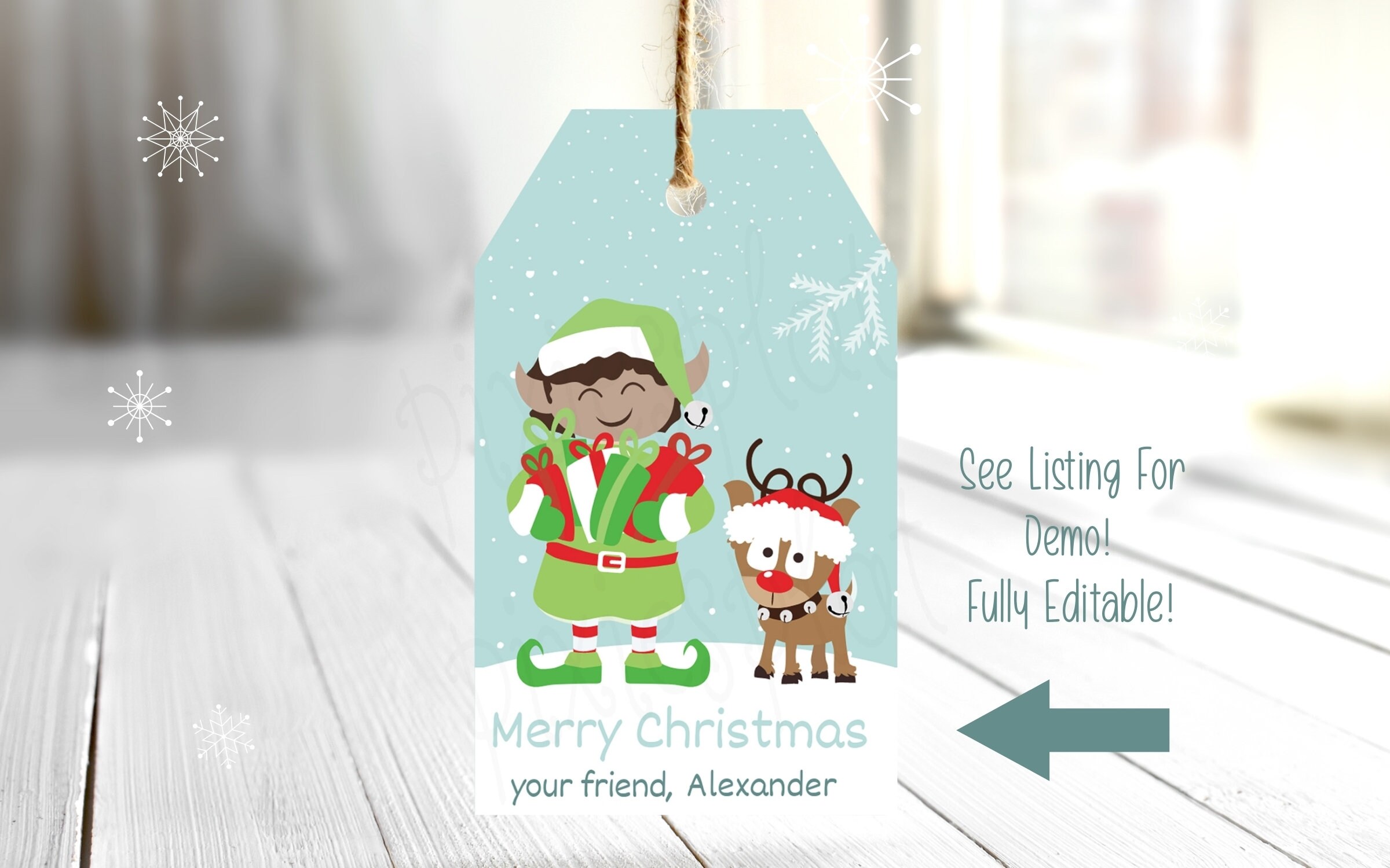 EDITABLE Boy Elf Personalized Christmas Tags Holiday Gift Tag School ...