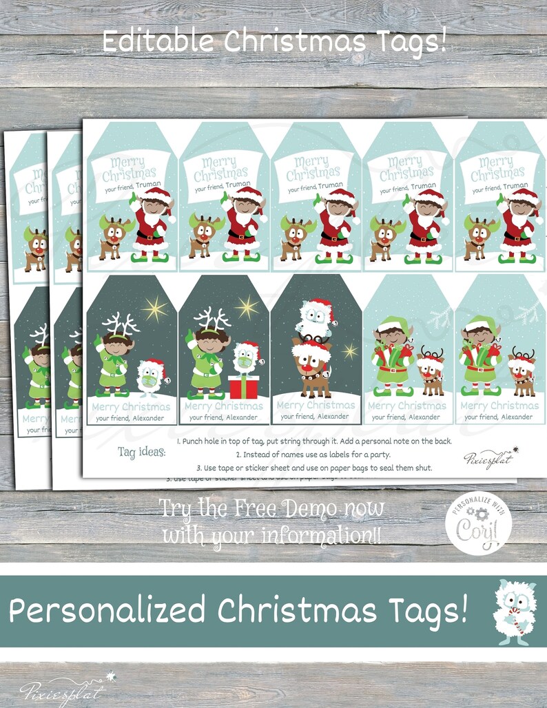 EDITABLE Boy Elf Personalized Christmas Tags Holiday Gift Tag School ...