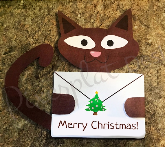 Cute Cat Merry Christmas Gift Card Holder Instant Download | Etsy