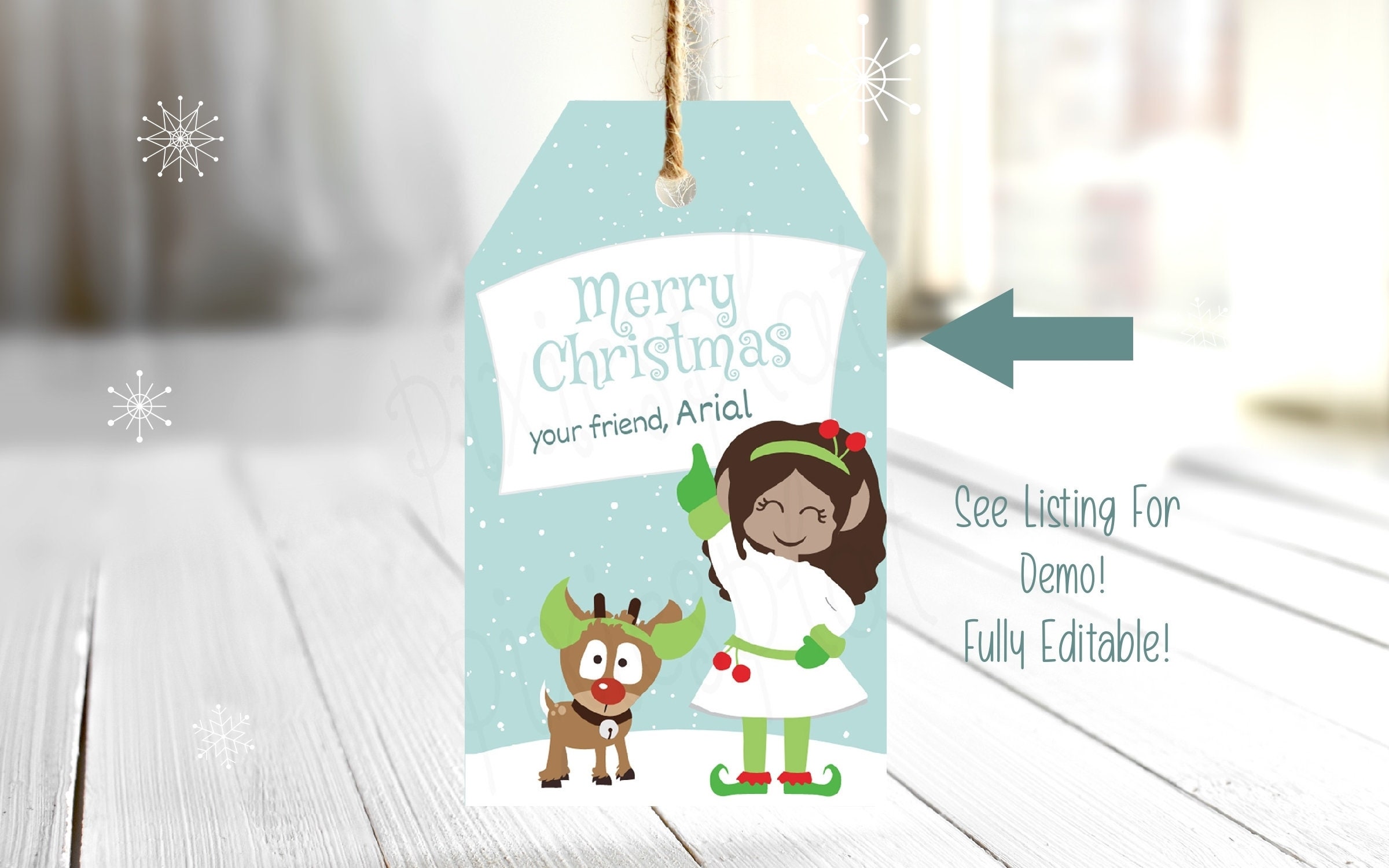 EDITABLE Girl Elf Personalized Christmas Tags Holiday Gift Tag School ...