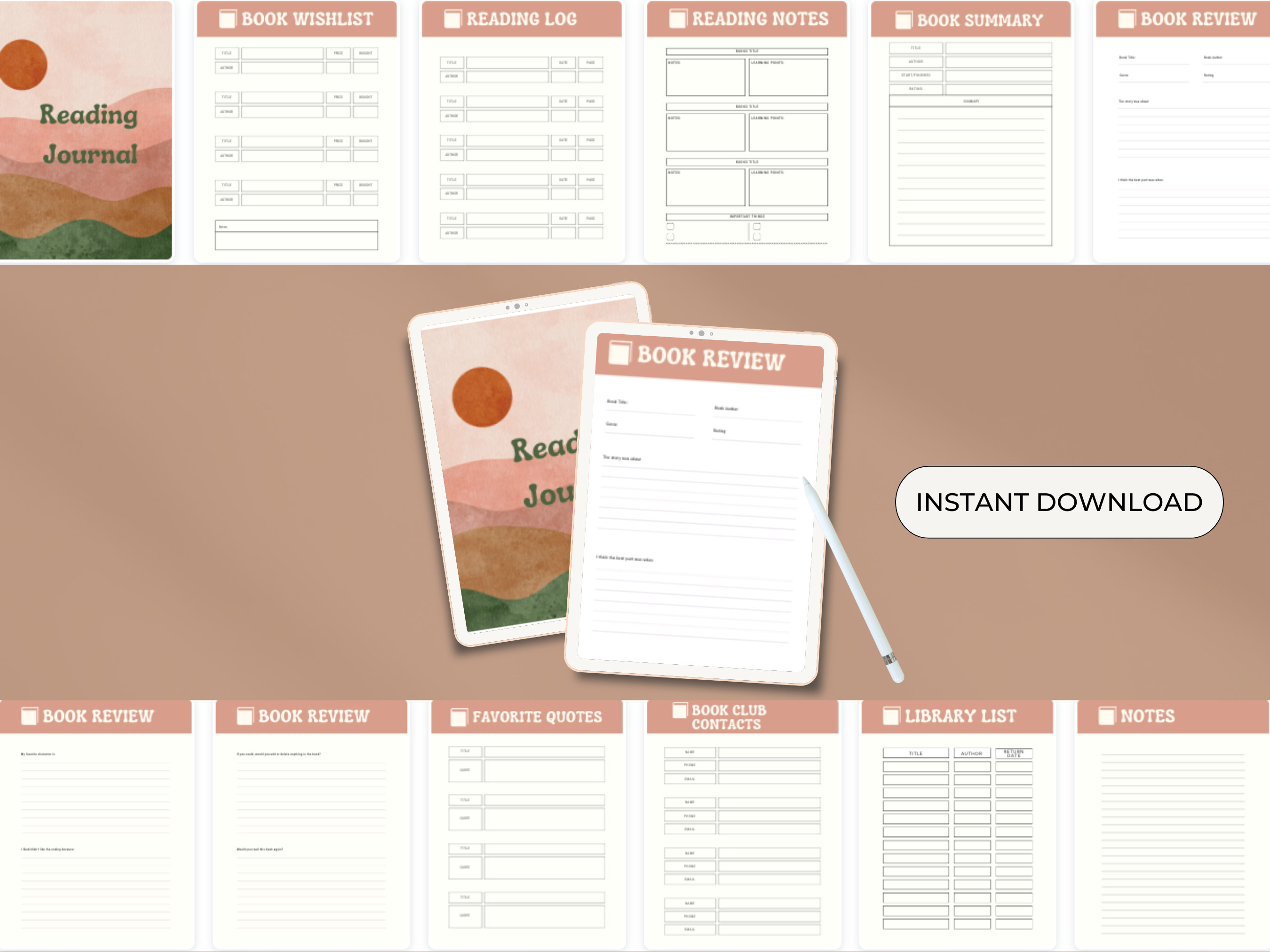 Digital Reading Book Journal and Planner for Book Lovers - Etsy