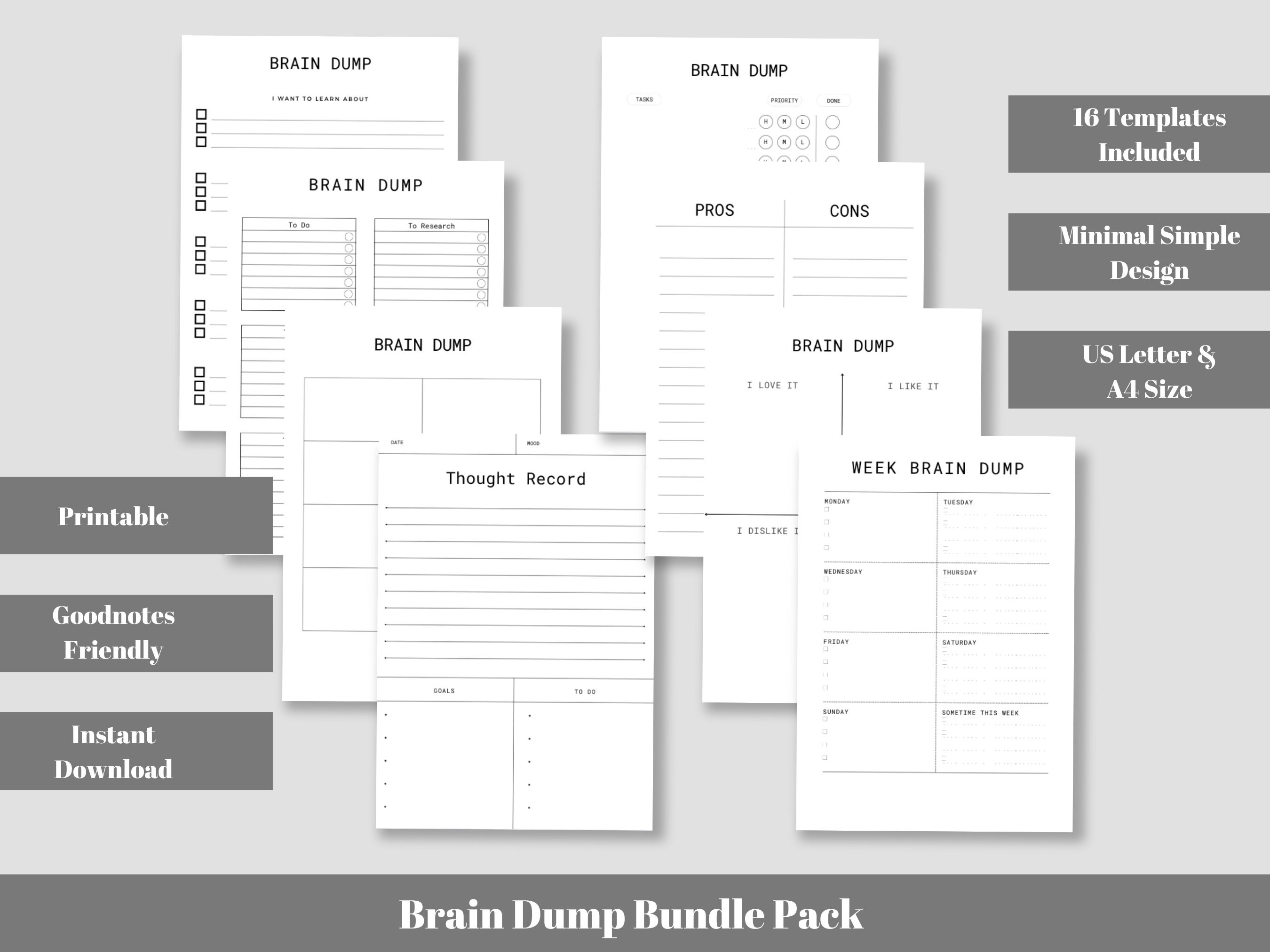Brain Dump ADHD Bundle, Mind Map, Brainstorm, Productivity, Thought ...