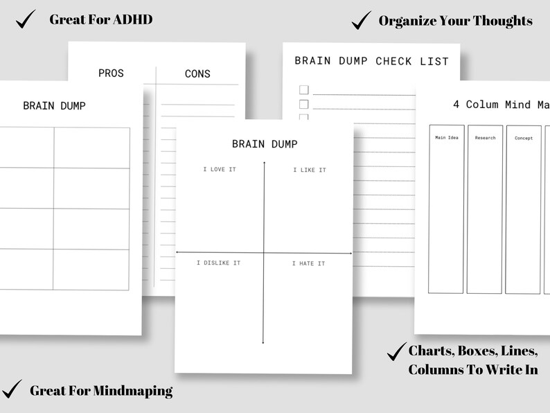 Brain Dump ADHD Bundle, Mind Map, Brainstorm, Productivity, Thought ...