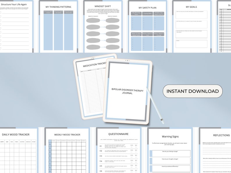 Digital and Printable Bipolar Mood Disorder Therapy Journal - Etsy