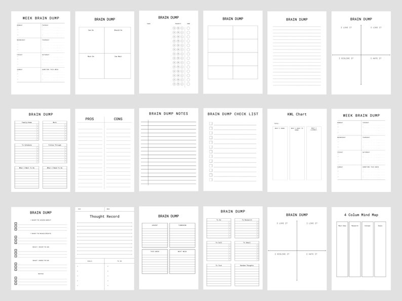 Brain Dump ADHD Bundle, Mind Map, Brainstorm, Productivity, Thought ...