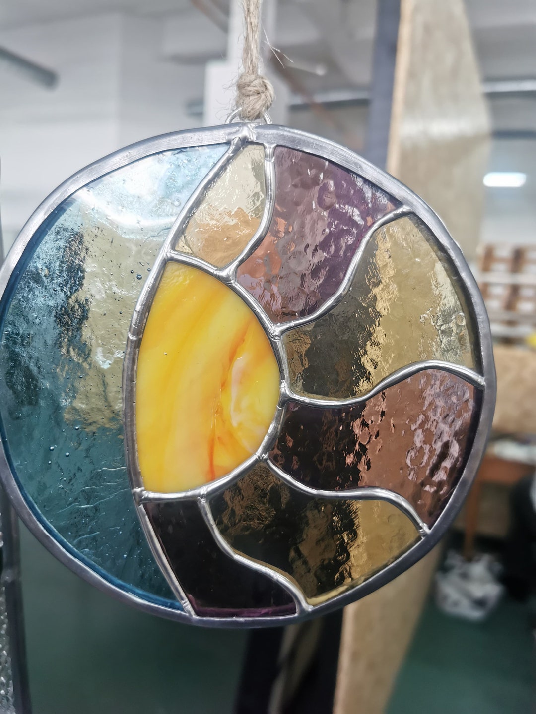 Stained Glass Sun and Moon Panel 15cm - Etsy