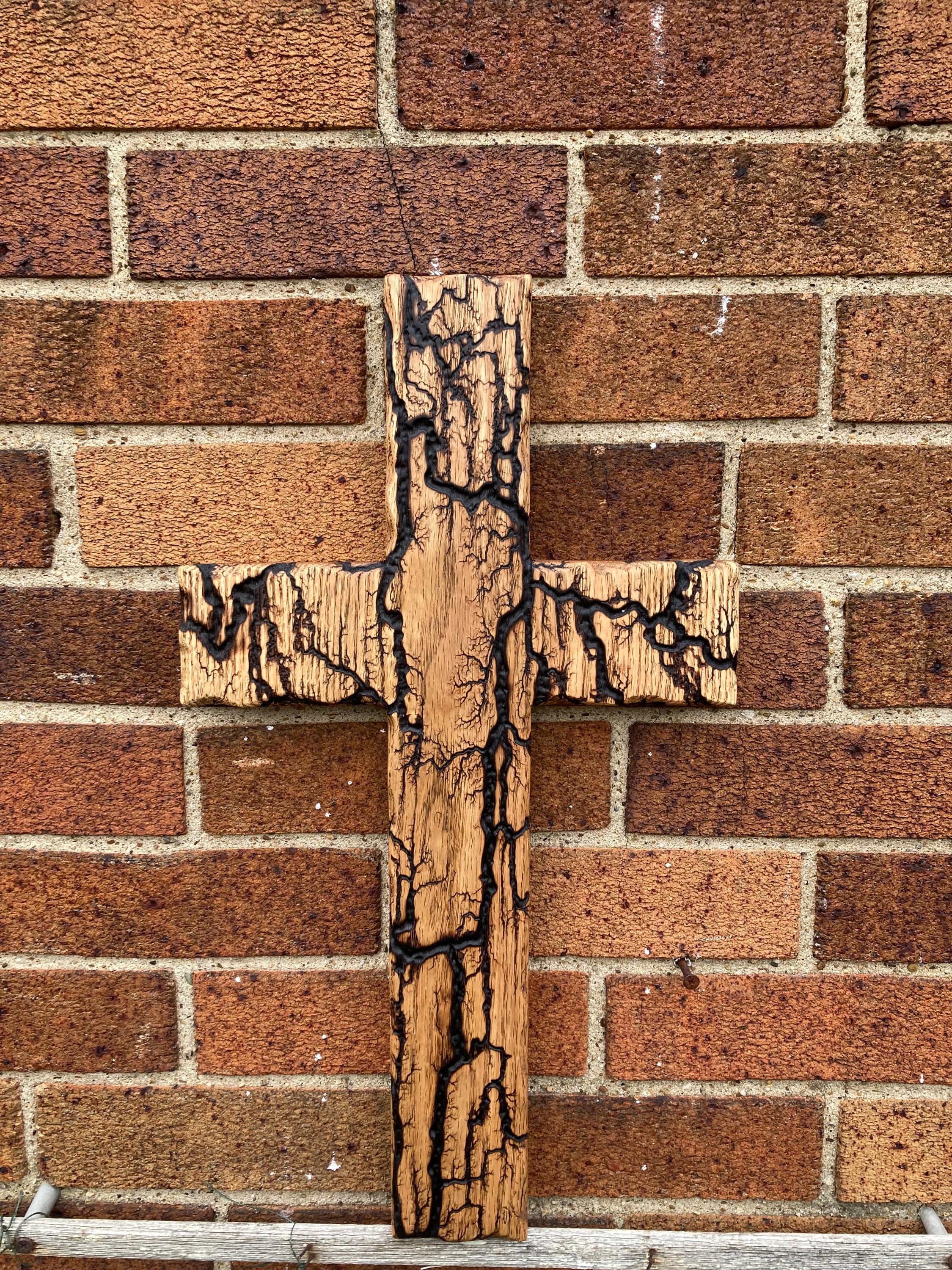 Solid Oak Wood Fractal Burned Wall Hanging Cross - Etsy