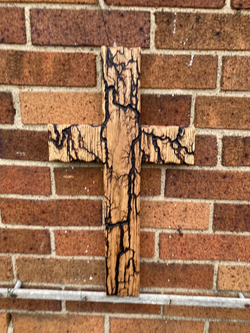 Solid Oak Wood Fractal Burned Wall Hanging Cross - Etsy