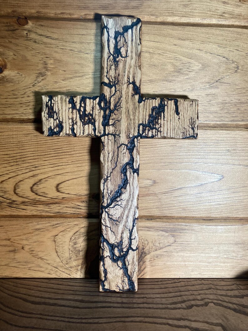 Solid Oak Wood Fractal Burned Wall Hanging Cross - Etsy
