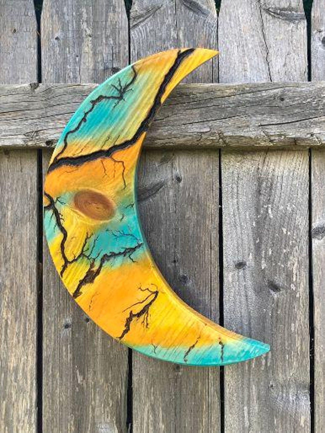 Wooden Fractal Burned Crescent Moon Wall Art - Etsy