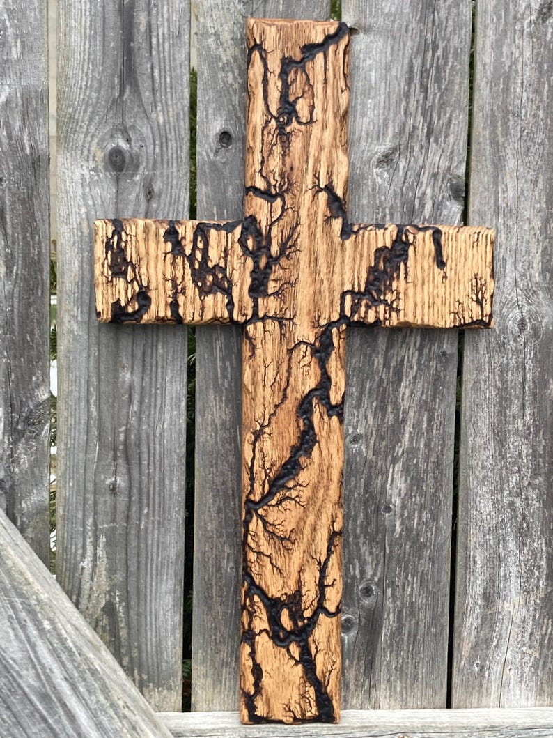 Solid Oak Wood Fractal Burned Wall Hanging Cross - Etsy