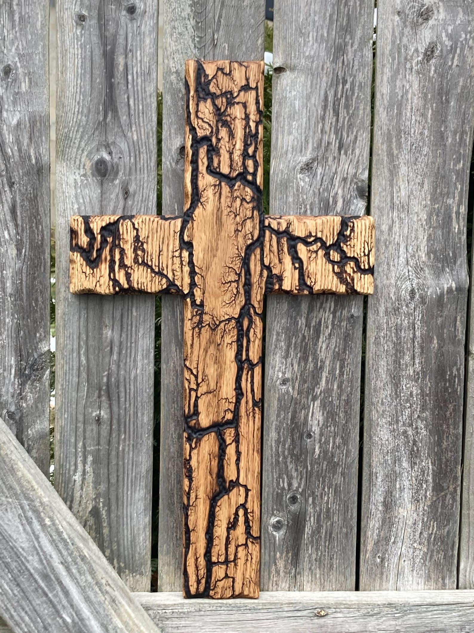 Solid Oak Wood Fractal Burned Wall Hanging Cross - Etsy