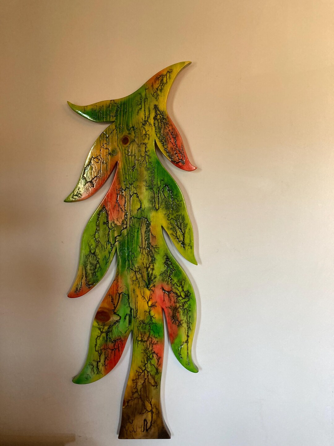 Whimsical Wooden Fractal Burned Multi Color Christmas Tree Hanging ...