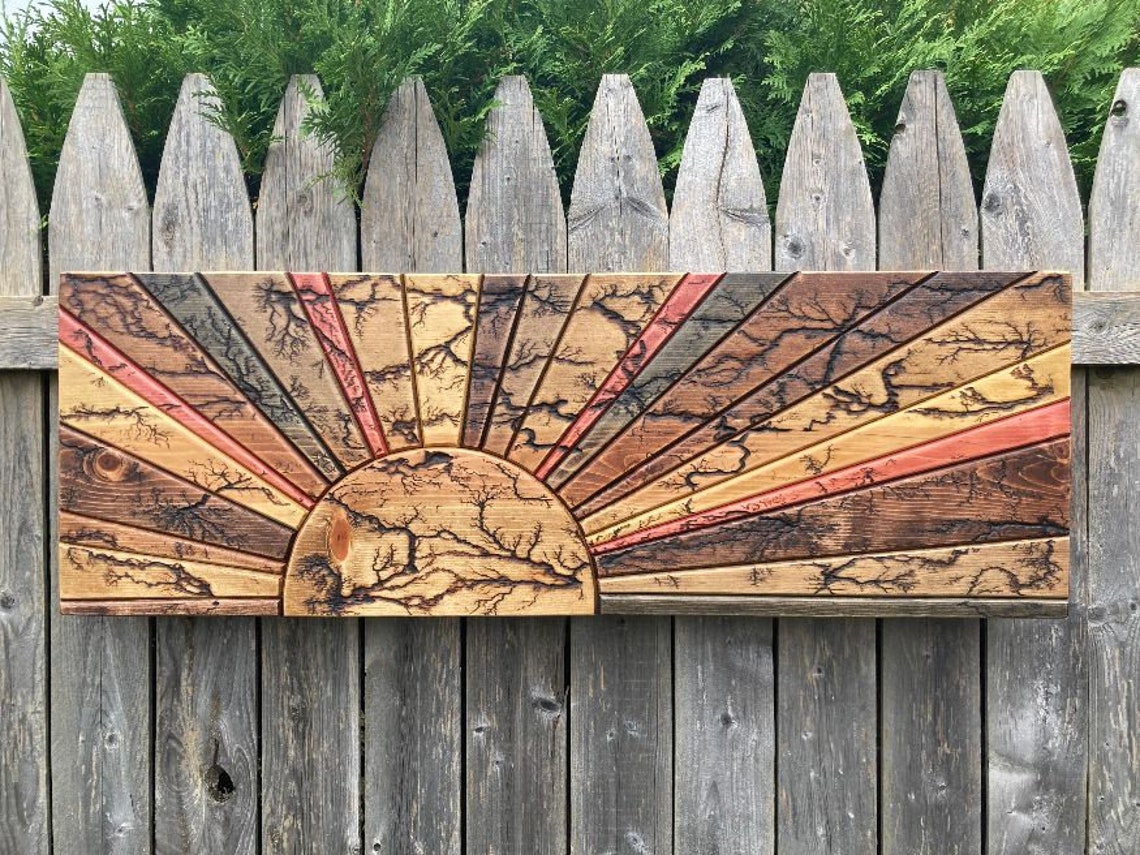Fractal Burned Sunburst, Rustic Wooden Wall Art - Etsy