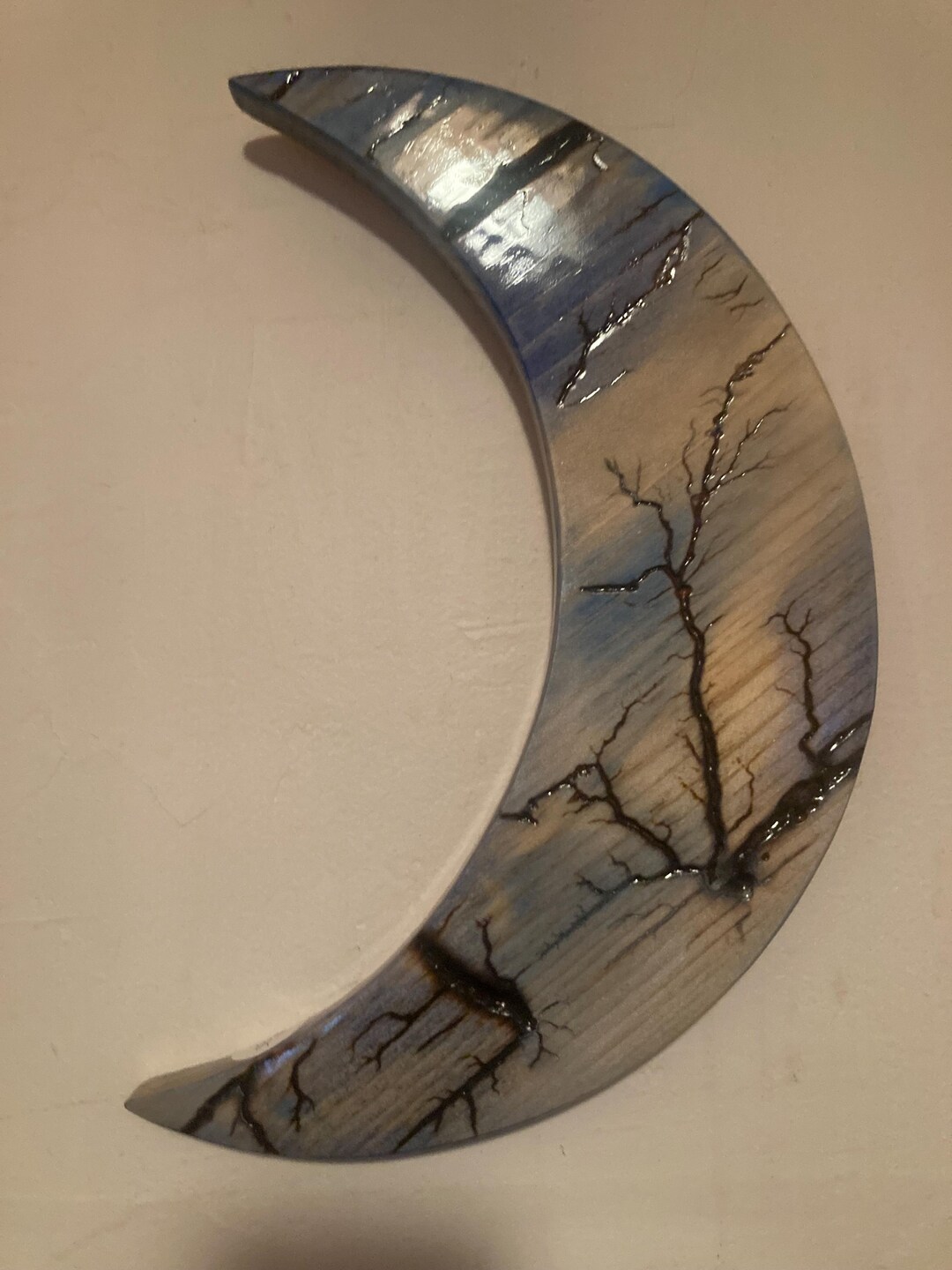 Wooden Fractal Burned Crescent Moon Wall Art - Etsy