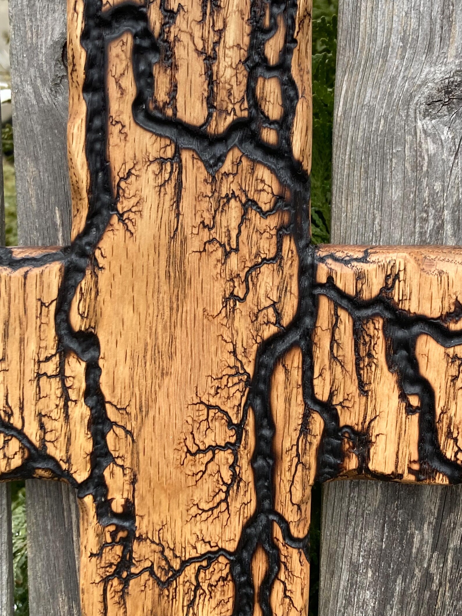 Solid Oak Wood Fractal Burned Wall Hanging Cross - Etsy