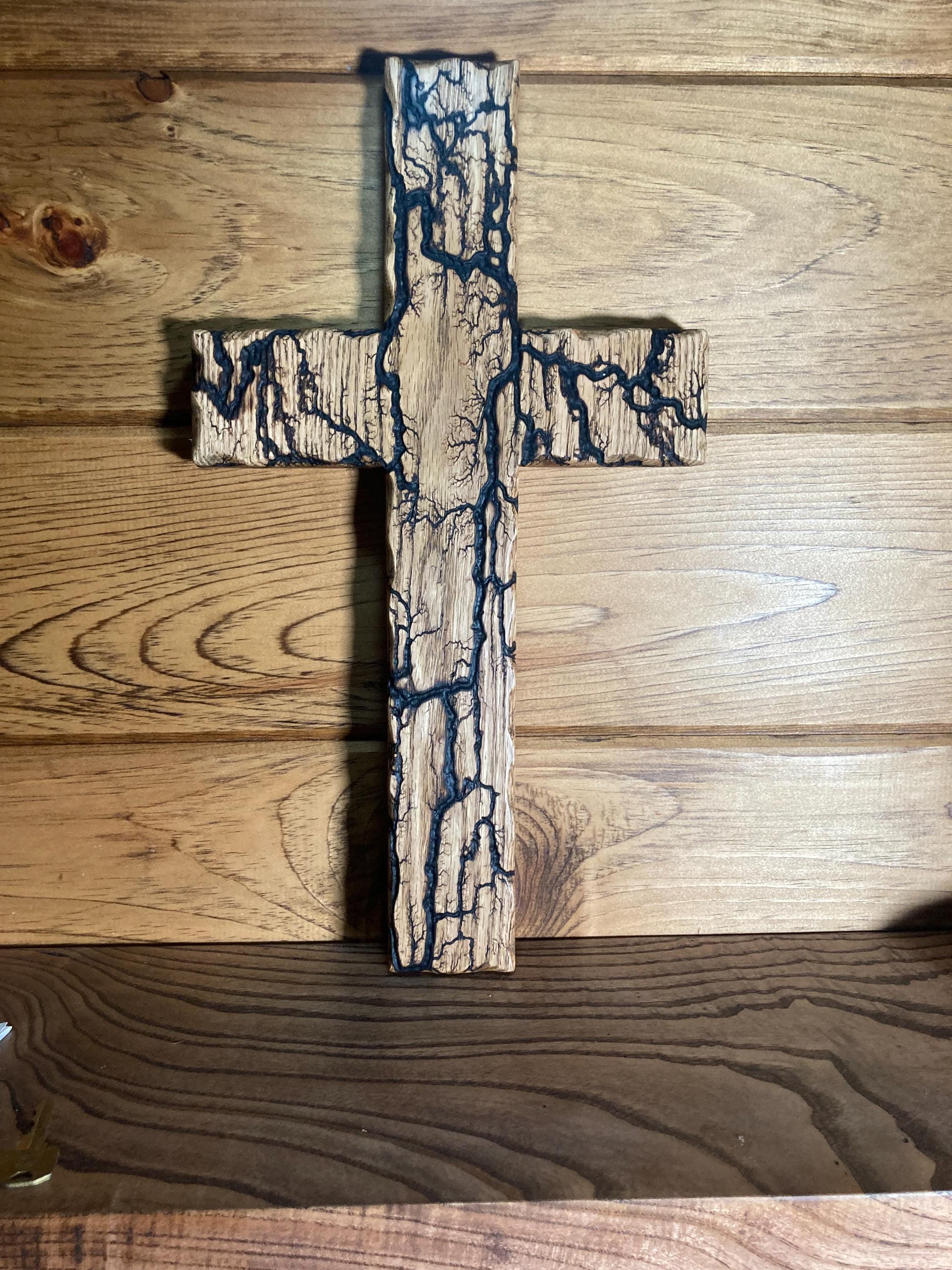 Solid Oak Wood Fractal Burned Wall Hanging Cross - Etsy