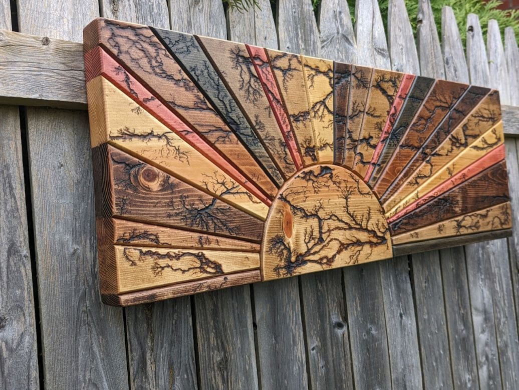 Fractal Burned Sunburst, Rustic Wooden Wall Art - Etsy