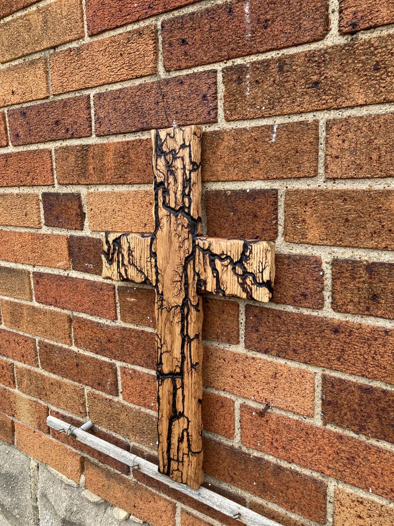 Solid Oak Wood Fractal Burned Wall Hanging Cross - Etsy