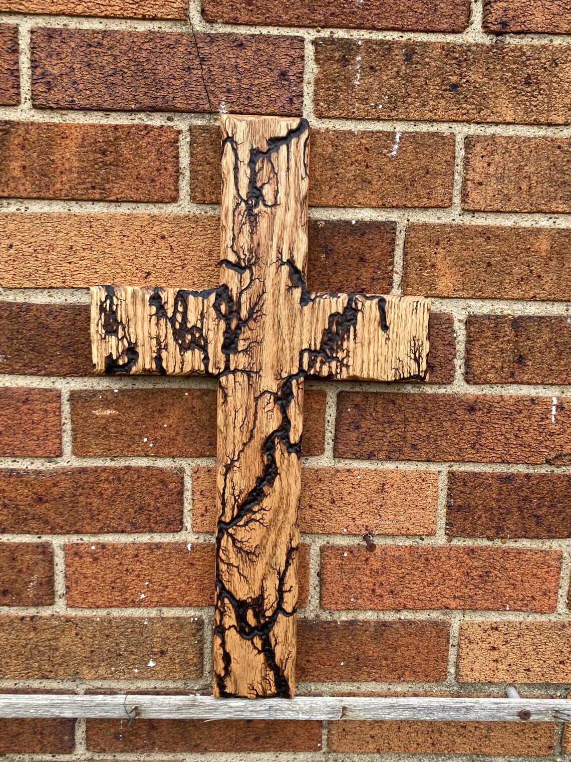 Solid Oak Wood Fractal Burned Wall Hanging Cross - Etsy