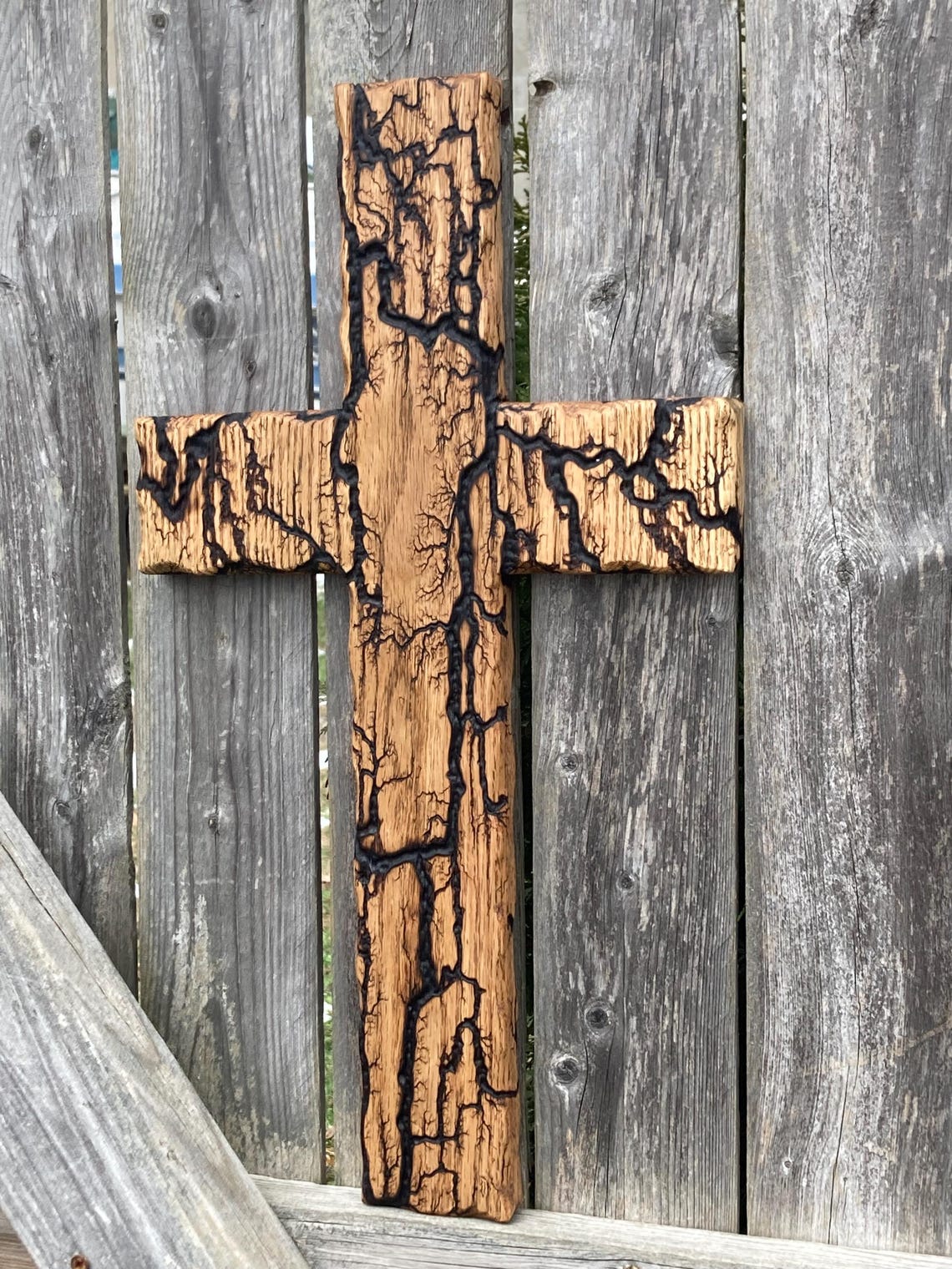 Solid Oak Wood Fractal Burned Wall Hanging Cross - Etsy