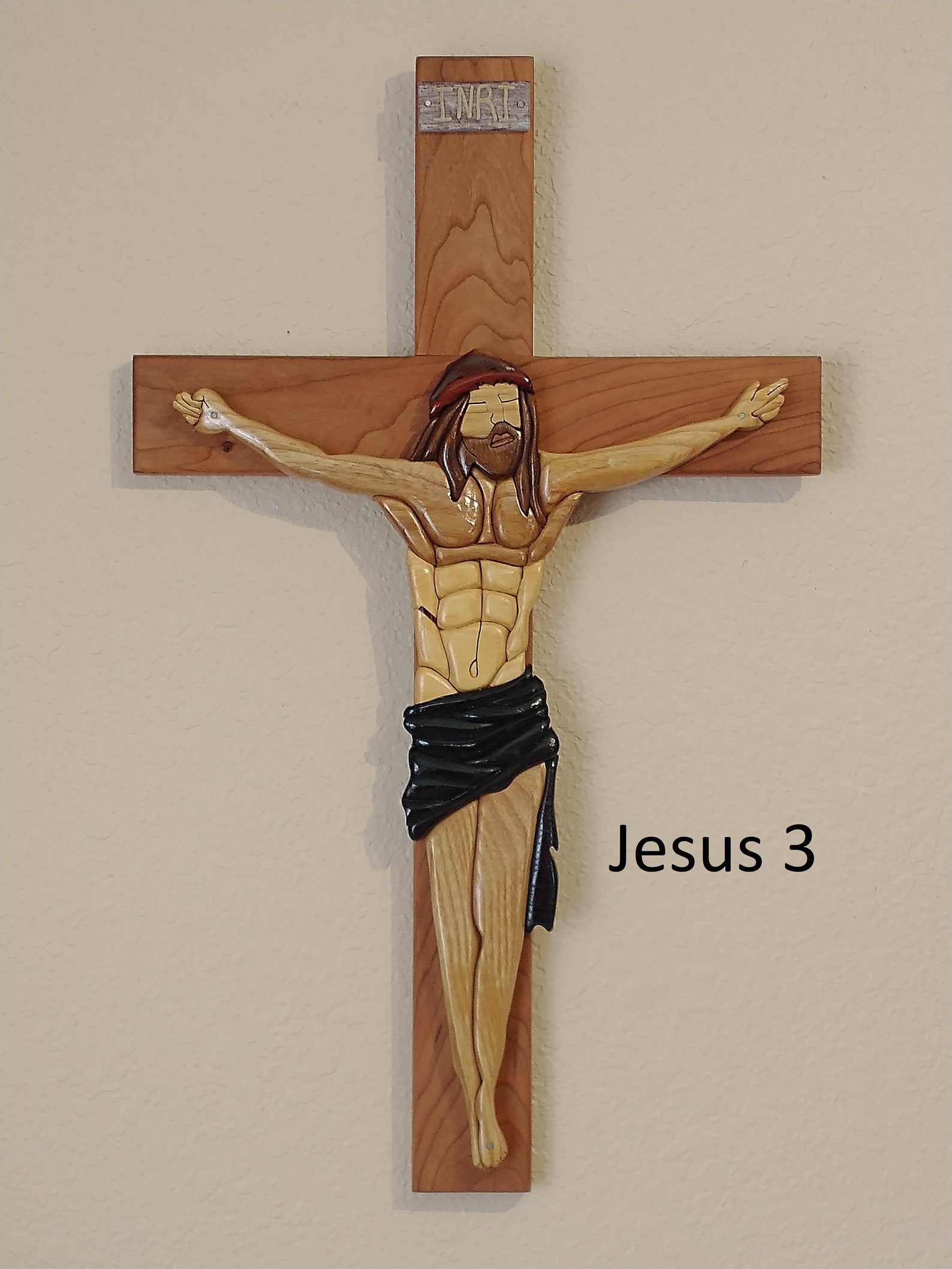 Jesus Cross Handmade Wood Intarsia | Etsy