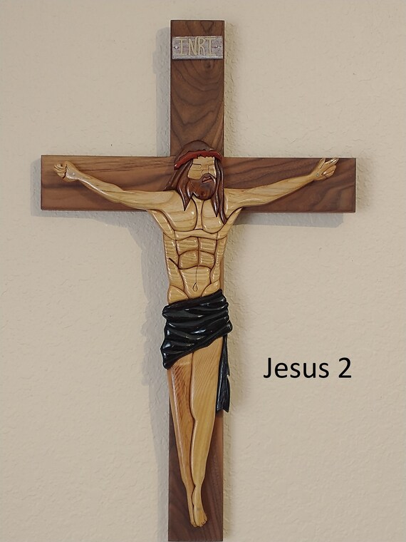 Jesus Cross Handmade Wood Intarsia | Etsy