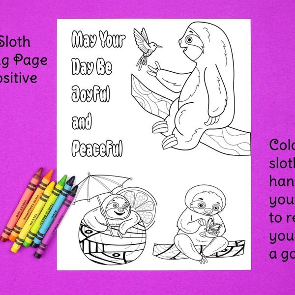 Sloth Coloring Pages - Etsy