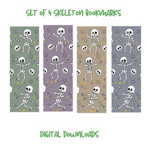 Set of 4 Skeleton Bookmarks, Halloween Bookmarks, Printable, Digital ...
