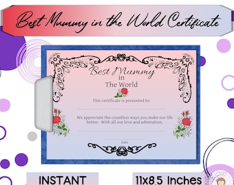 Best Mother in the World Certificate Printable Mother's - Etsy