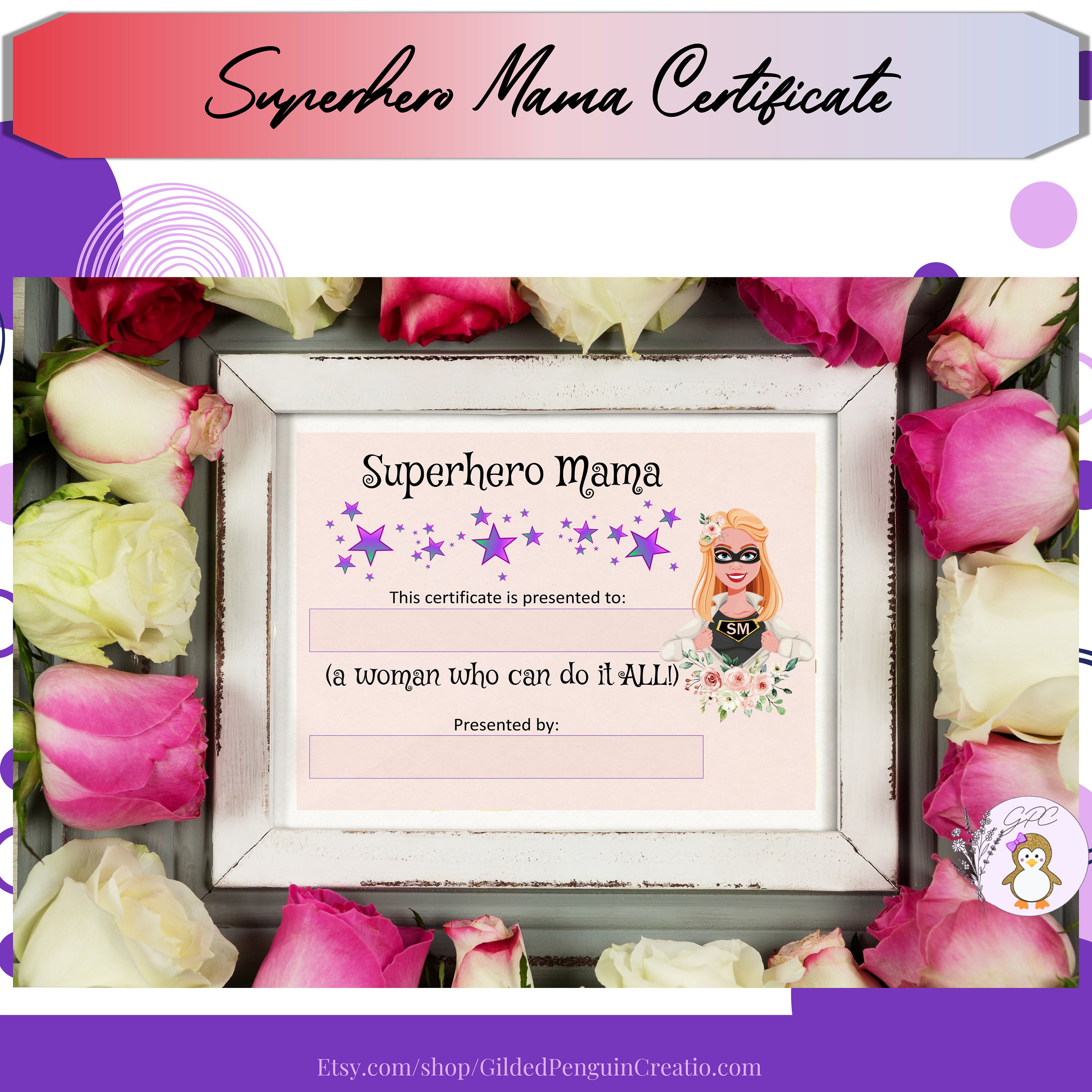 Superhero Mama Certificate Printable, Mother's Day Gift, Gift for Mama ...