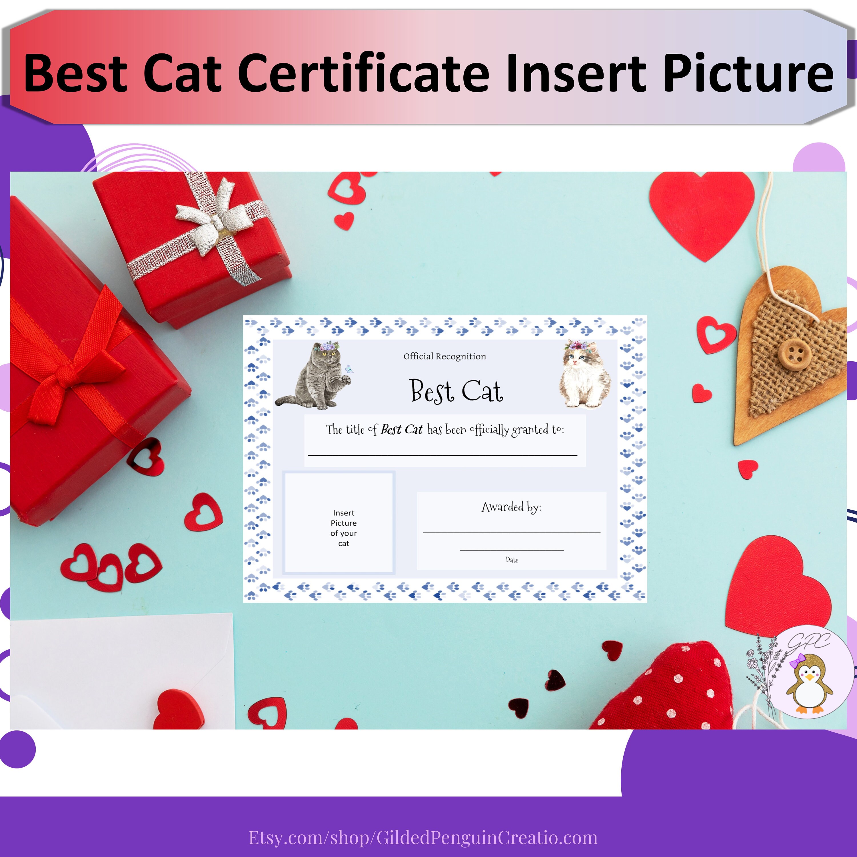 Best Cat Certificate 1 Insert Cat Picture Printable Cat - Etsy