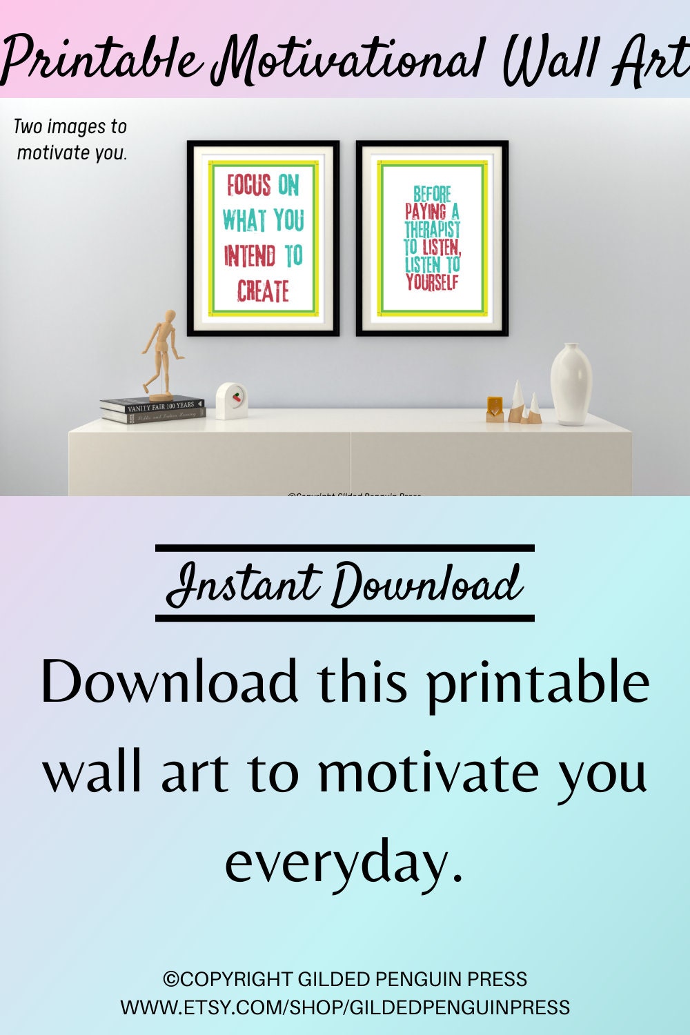 Printable Motivational Wall Art Listen to Yourself Focus on What You ...